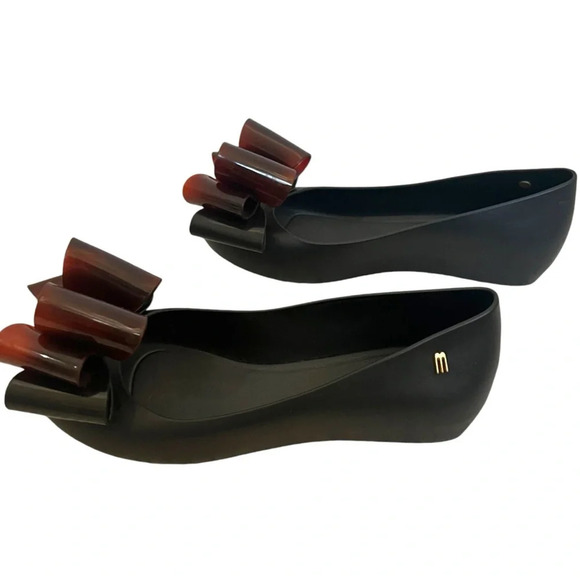 Melissa | Shoes | Melissa Black Ultragirl Triple Bow 2 Flats Tortoise ...